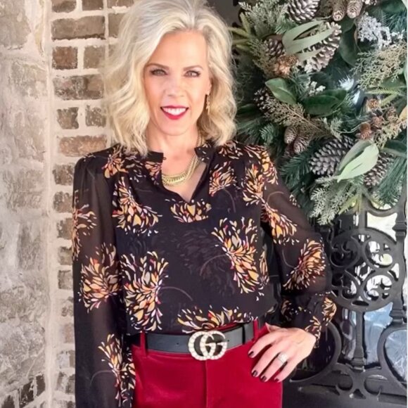 CAbi | Tops | Cabi 453 Fiesta Chiffon Blouse Fall 223 Large Euc | Poshmark